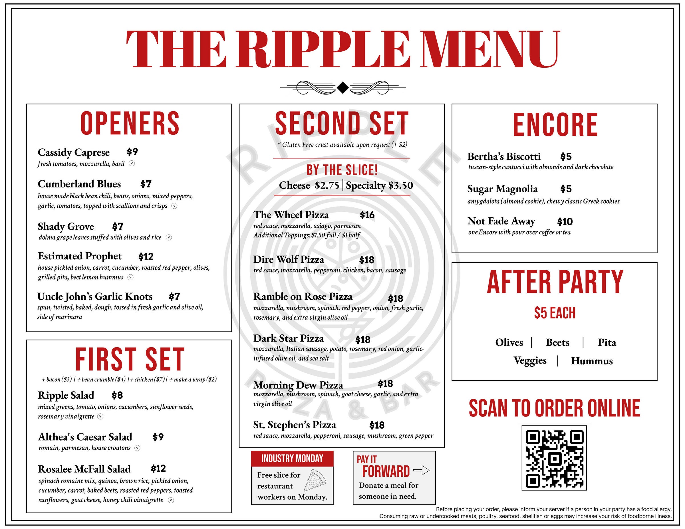 Menu | Pizza & Cocktails at Ripple | Randolph, VT | Ripple